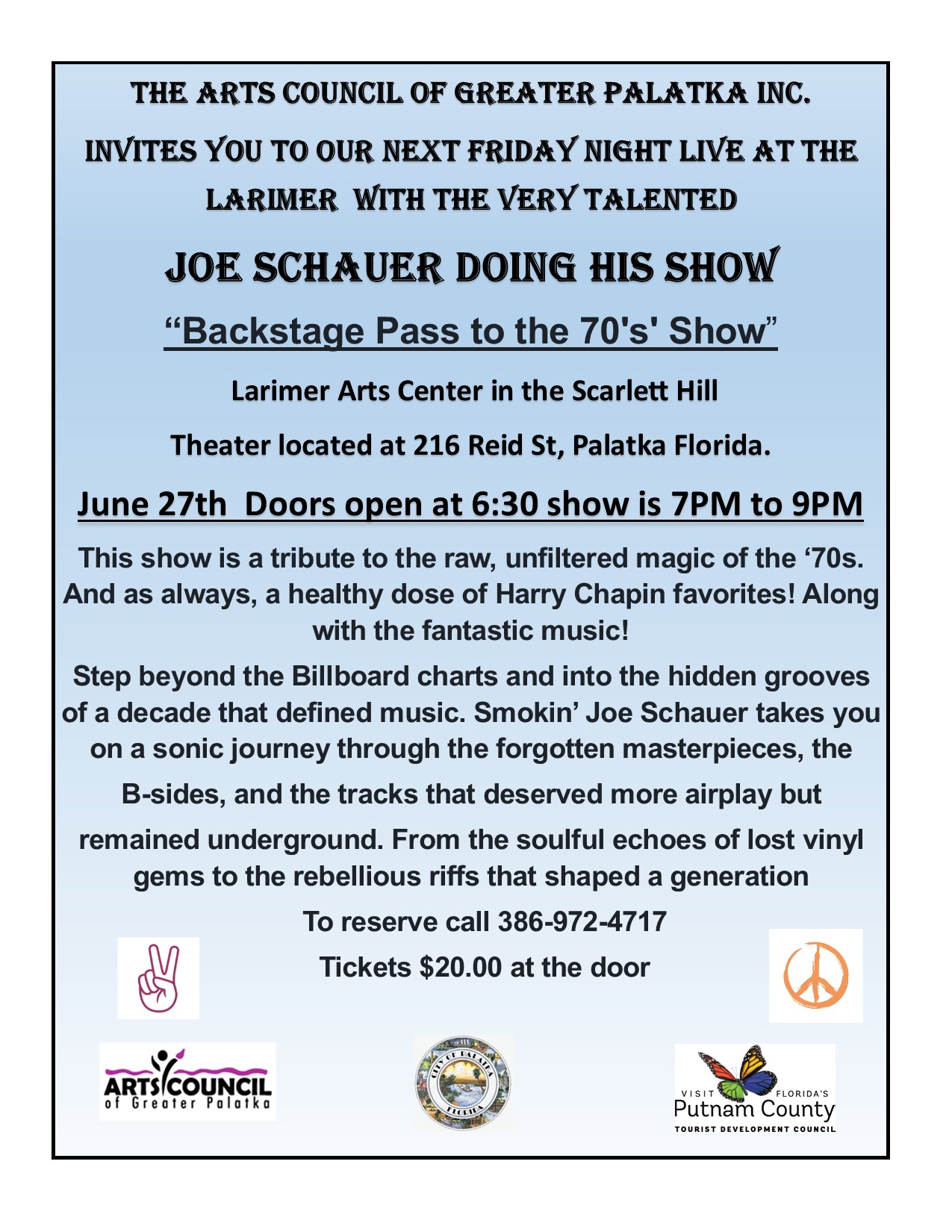 Backstage Pass to the 70’s Show with Joe Schauer – Visit Palatka